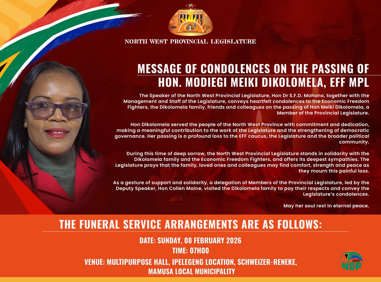 Message of condolences on the passing on of Hon. Modiegi Meiki ...